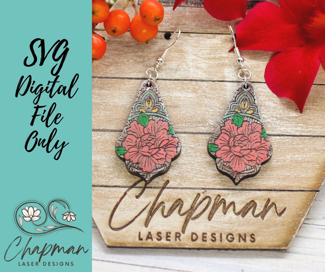 Floral Mendi Laser Ohrring Datei / Ohrring mit Gravur / Digitale Laser ...