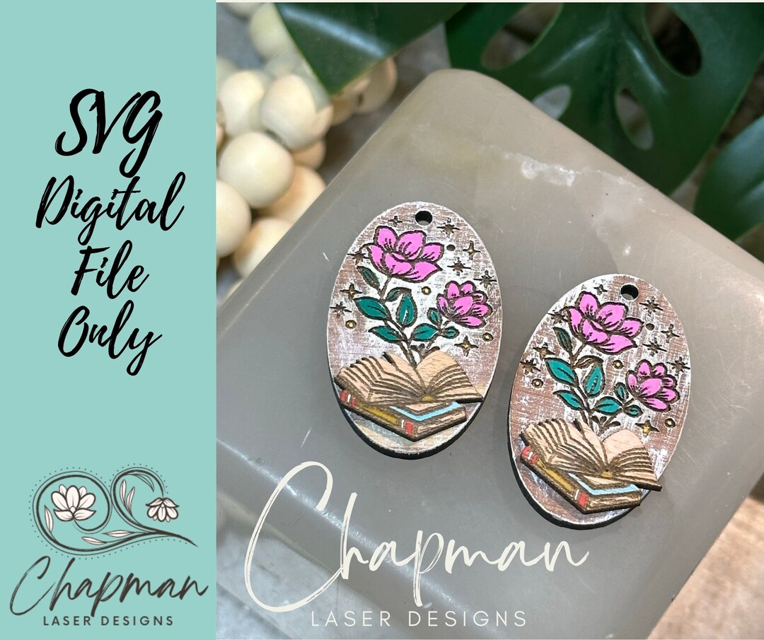 Laser-cut Wooden Book Floral Earring SVG: Craft Your Literary-inspired ...
