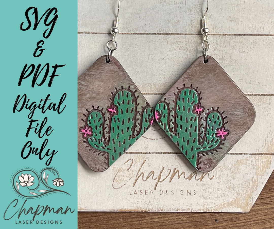 Square Cactus Earring SVG / Cactus SVG / Earring SVG / Cactus Laser ...