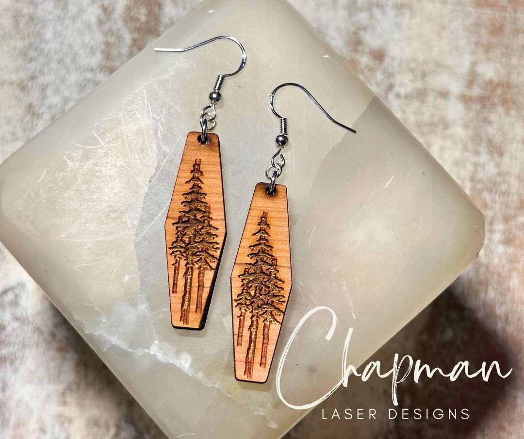 Bar Tree Wooden Earrings Featuring Sterling Silver Hooks Made - Etsy