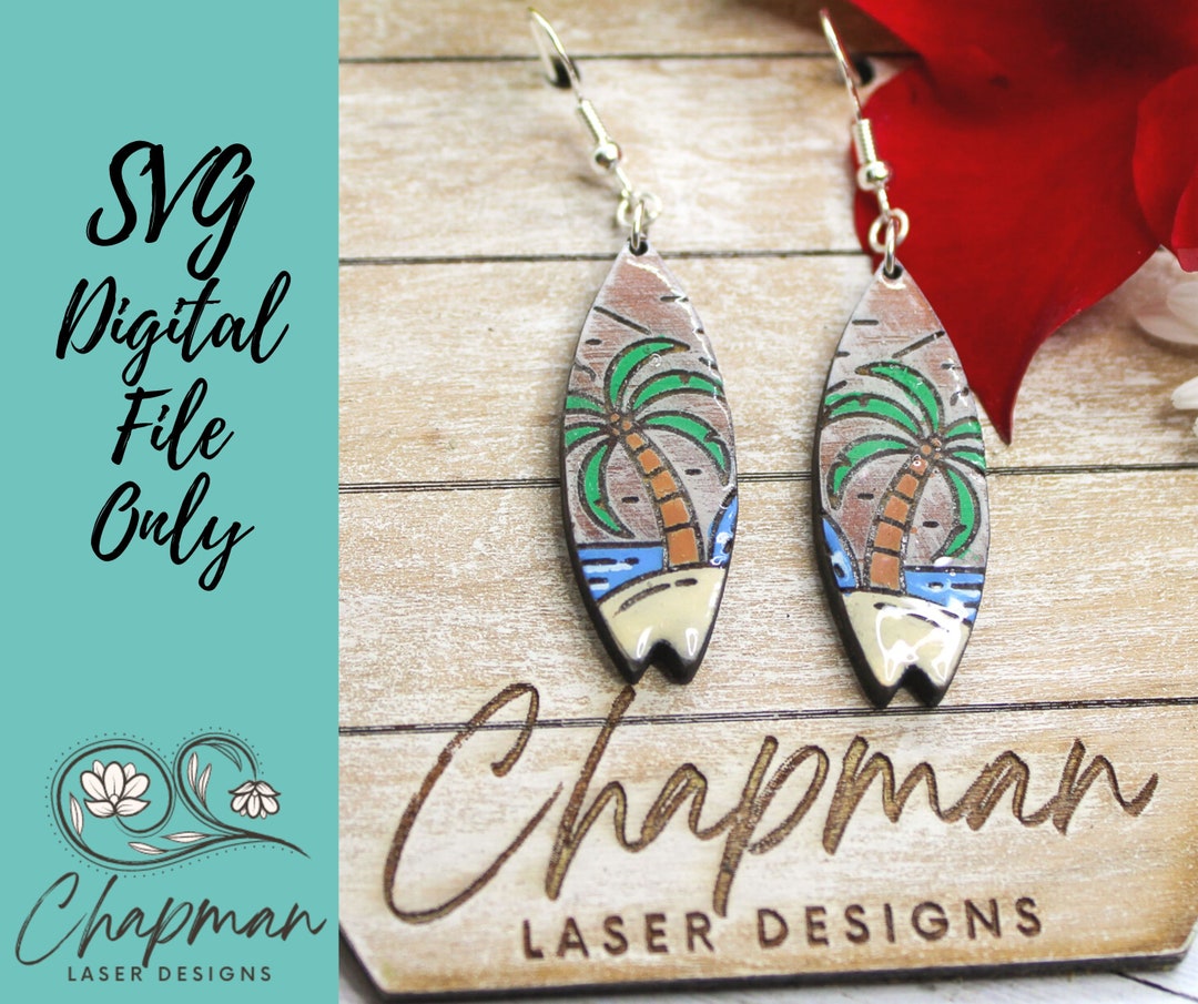 Palm Tree Surf Board Shaped Laser Earring File / Engraved Earring ...