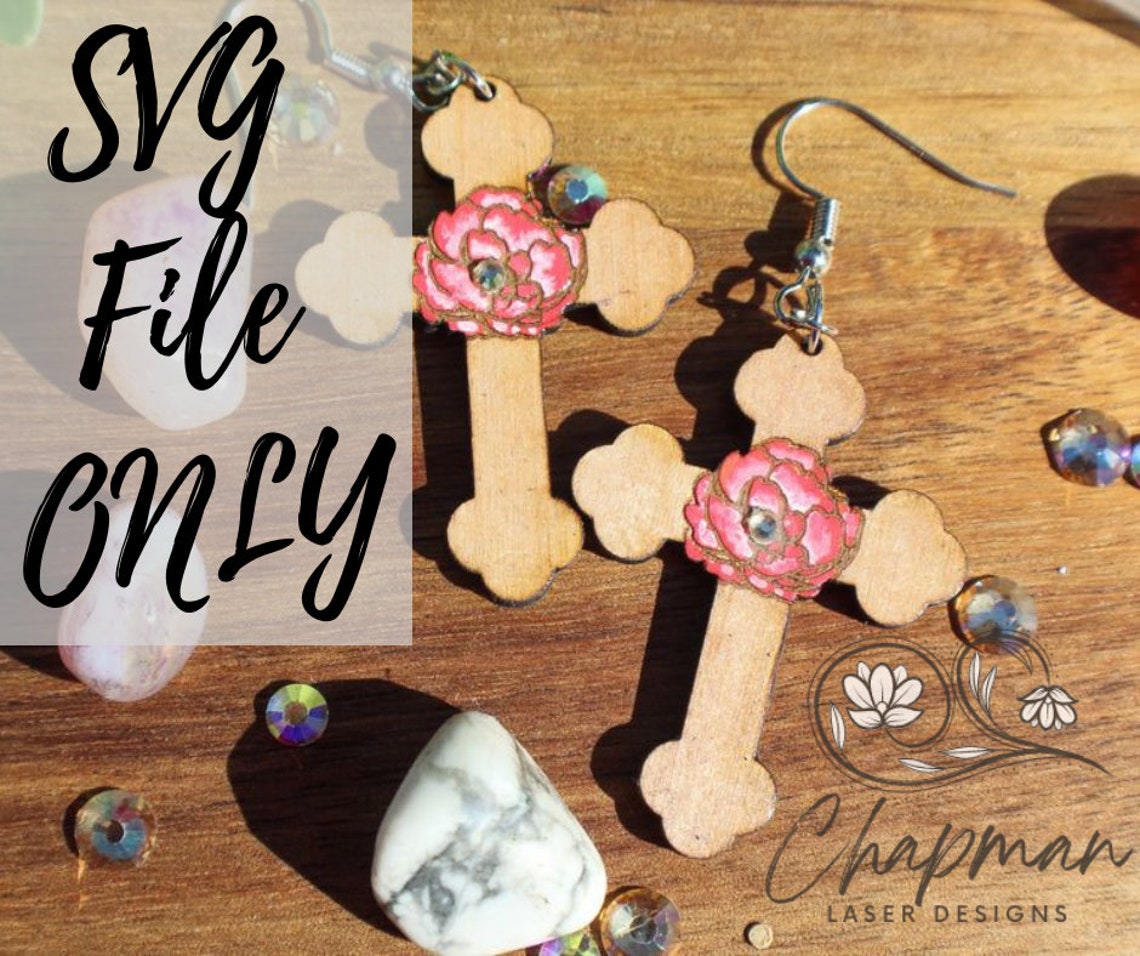 Laser Engraved Earring Digital Download / Floral Cross Earring SVG ...