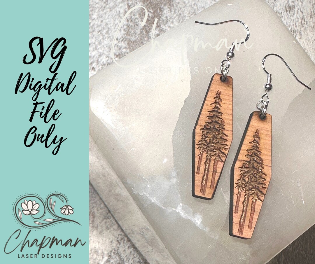 Simple Long Drop Tree Laser Earring SVG - Etsy