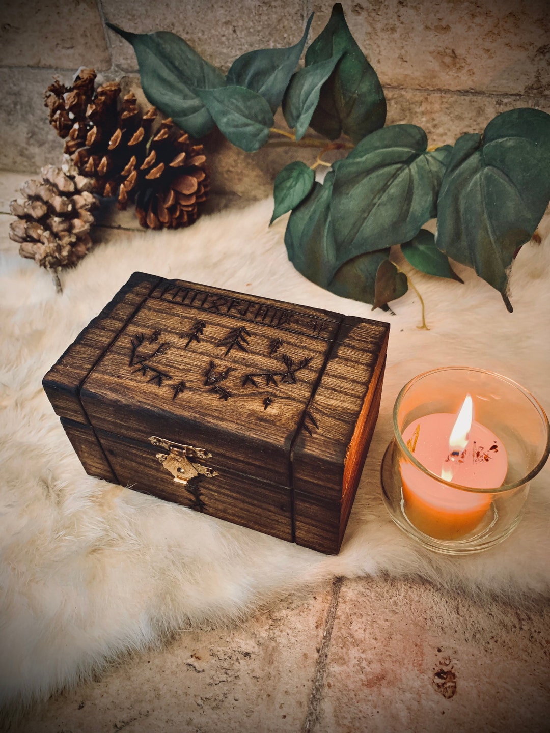 Viking Witchcraft Rune Box: Handmade Wooden Altar Container With Norse ...