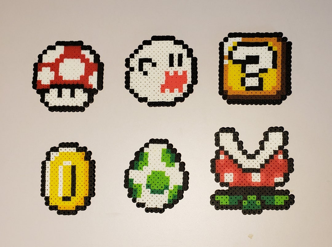 Mario Icons - SNES 16bit - Pixel Art - Made From Perler Beads - Etsy