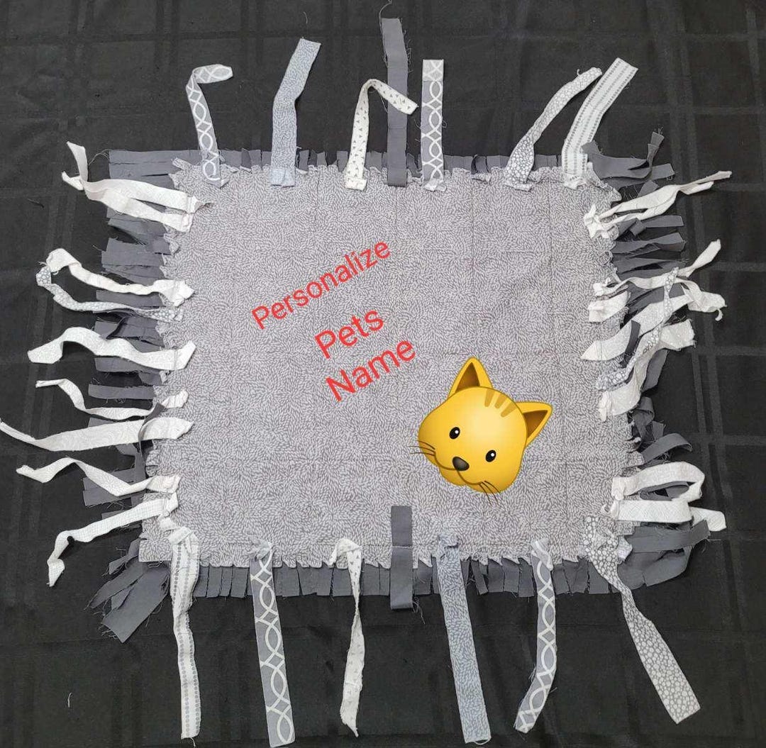 Pet Fun Personalized Gray & White Cat Rag Quilt With Playful Fabric ...