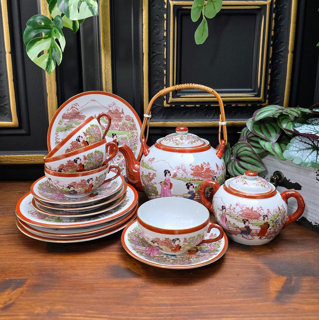 Japanese Tea Service 3 Geishas - Eggshell Porcelain – 14 Pieces, 1950s ...