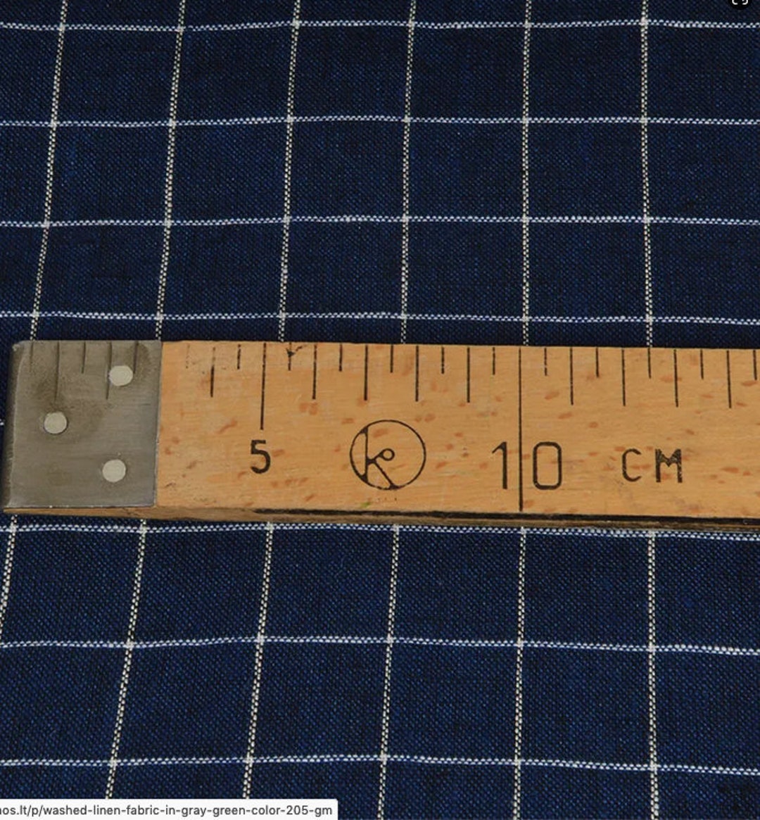 Navy Blue Check Linen Fabric by Meter, OEKO-TEX Linen, Softened Linen ...