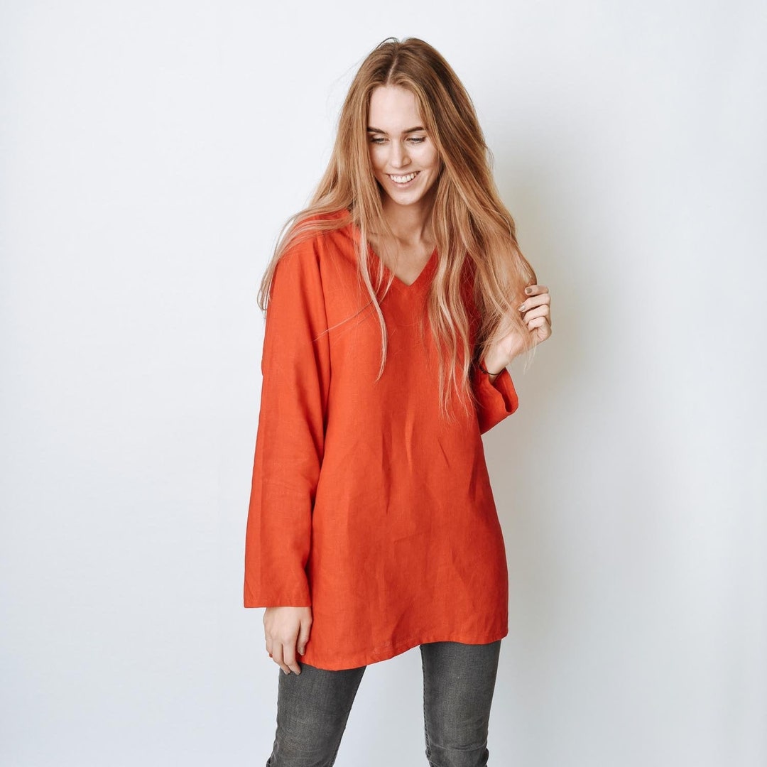 Linen Red Tunic Dress for Women VIVIAN, Plus Size Clothing, Loose ...