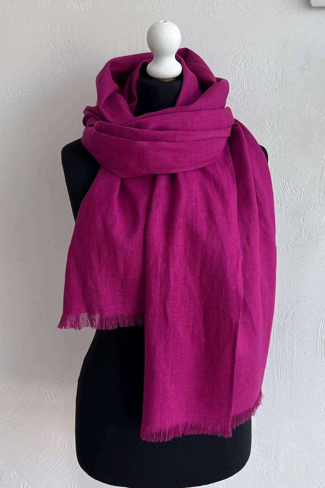 Magenta Linen Scarf: Softened Wide Shawl, Handmade - Etsy