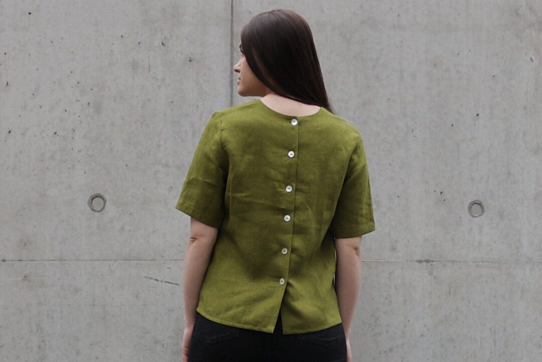 Linen Button Back Blouse JOE, V-neck Linen Shirt for Women , Women's ...
