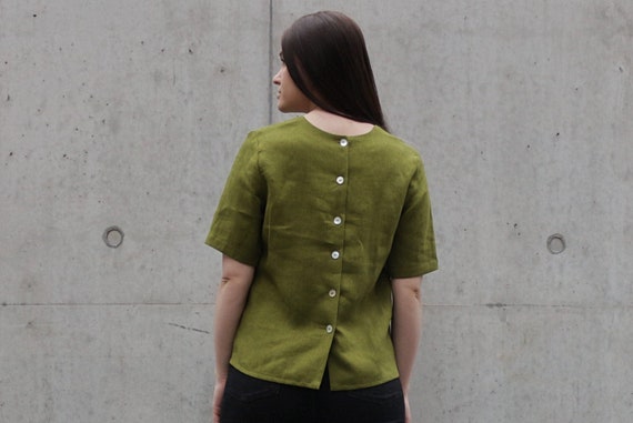 Linen Button Back Blouse JOE V-neck Linen Shirt for Women | Etsy