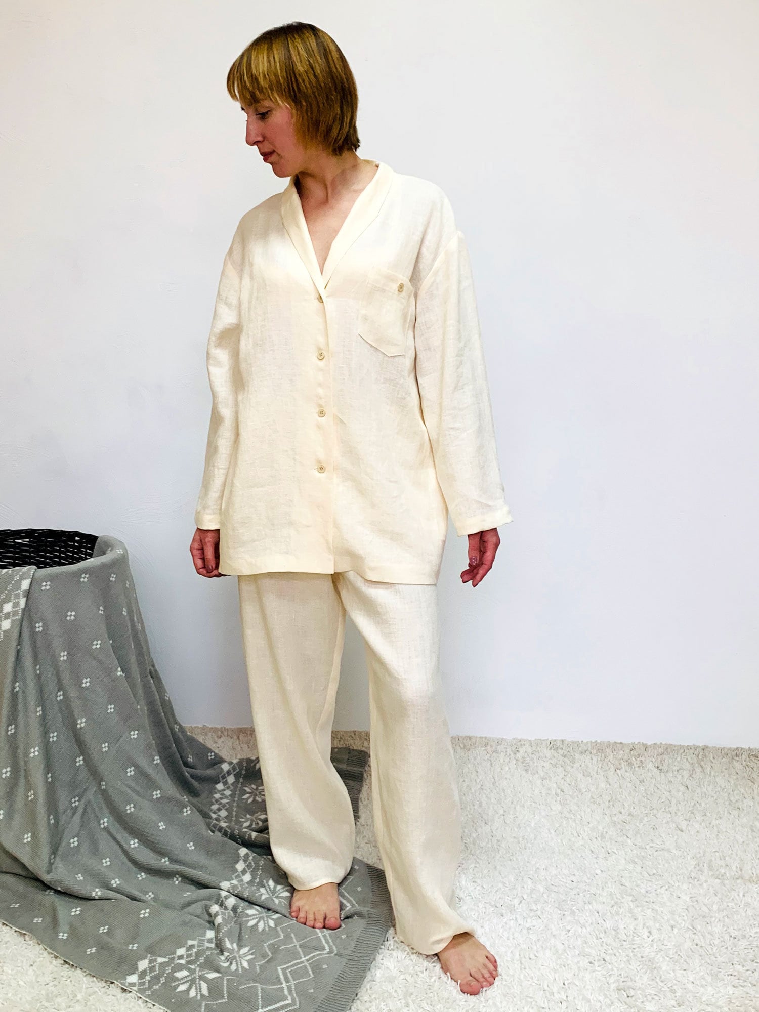 Washed Linen Long Sleeve Pajama Set Linen Homewear Linen - Etsy