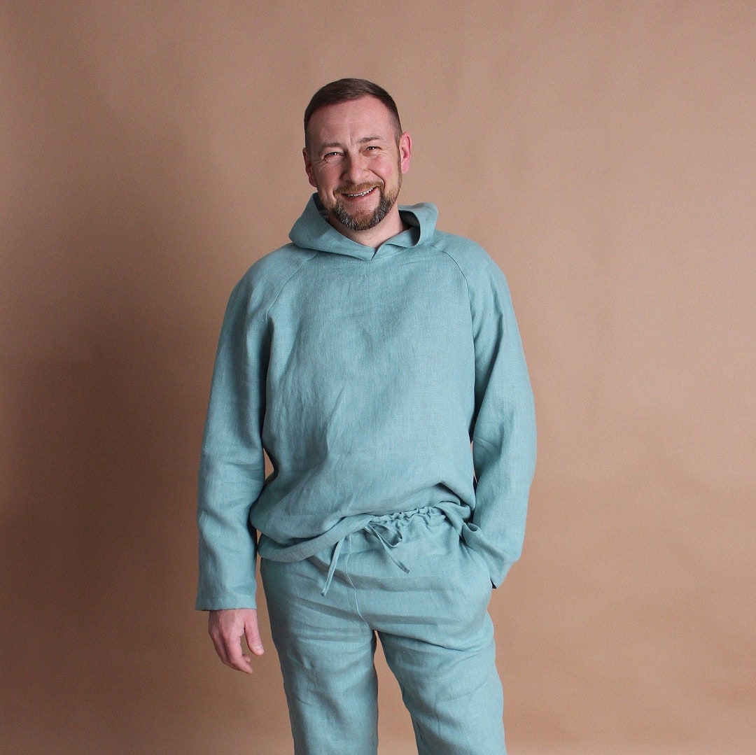 Men Linen Hoodie, Long Sleeve Shirt, Linen Hooded Shirt, Gift for Him ...