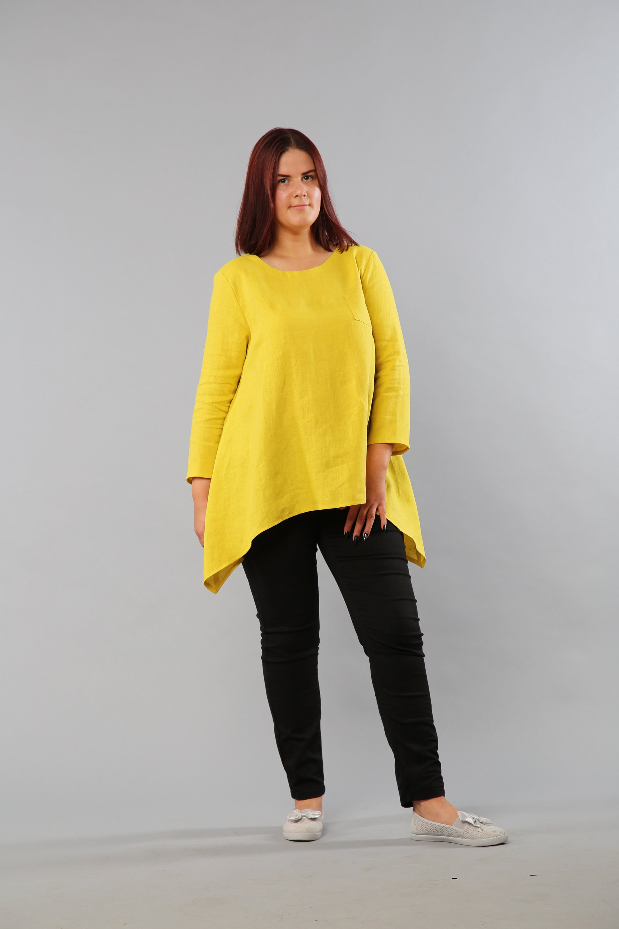 Long Sleeves Linen Yellow Colour Tunic for Women Asymmetric - Etsy