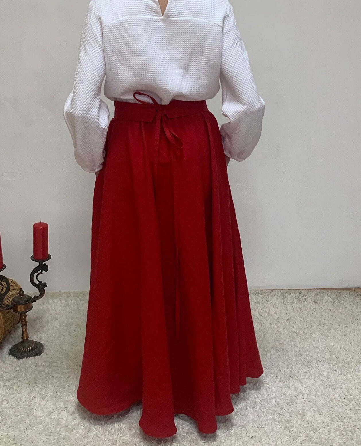 Christmas Linen Maxi Skirt With Obi Belt and Pockets Long | Etsy
