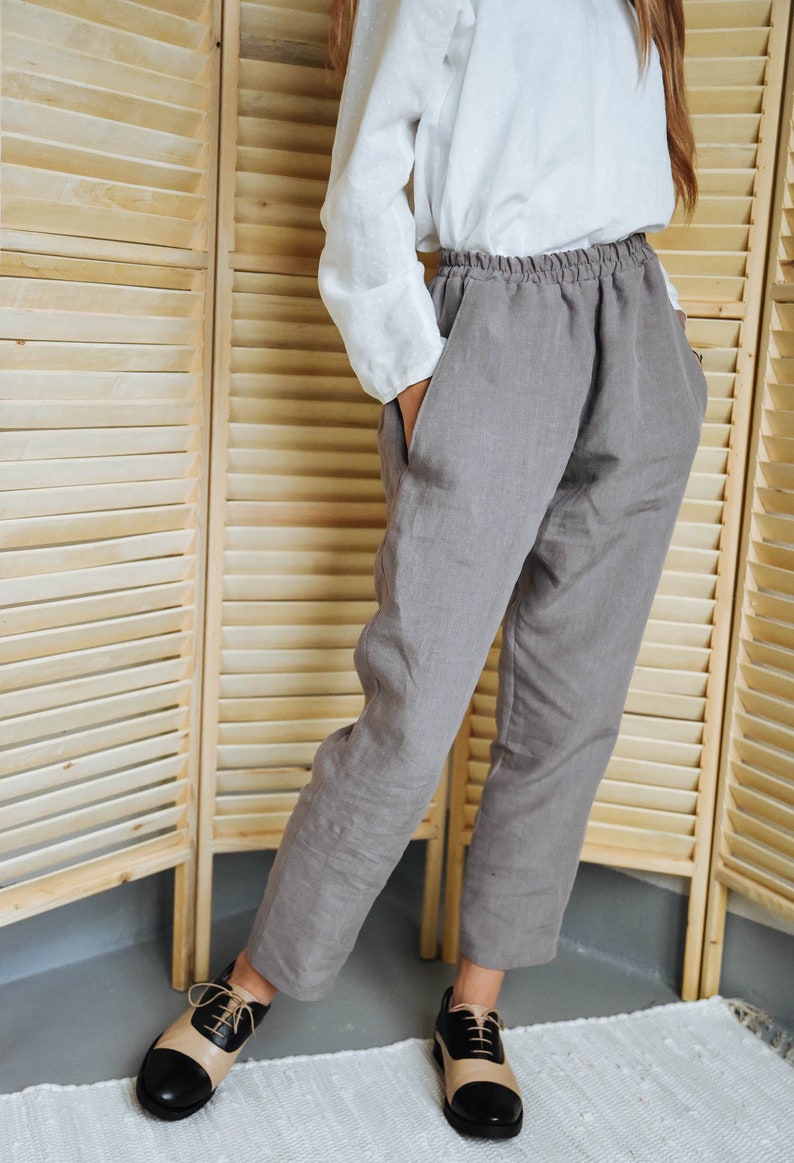 Linen Pants With Elastic Waistband and Inner Pockets for Women - Etsy