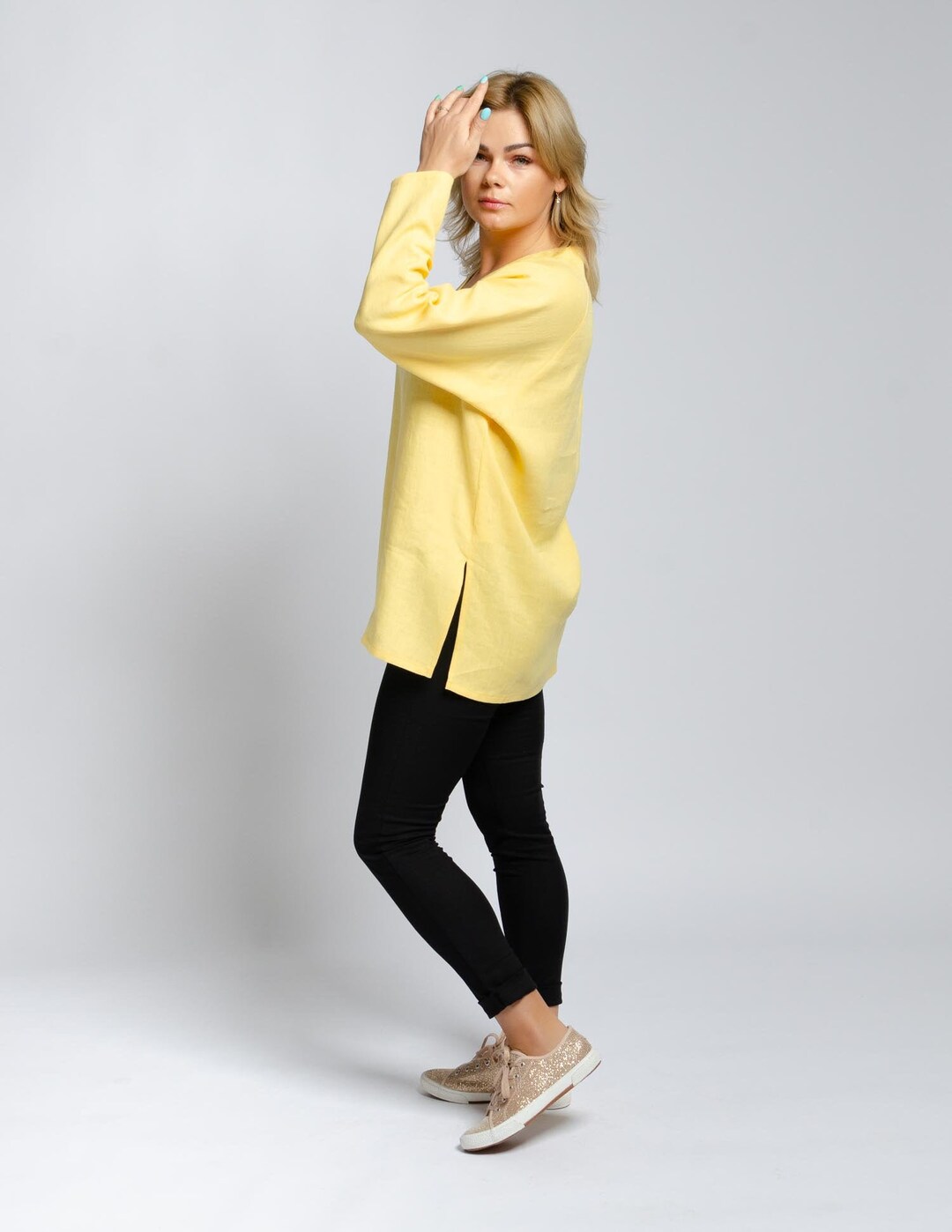 Yellow Linen Tunic for Women VIVIAN, Oversized Linen Tunic Dress in V ...