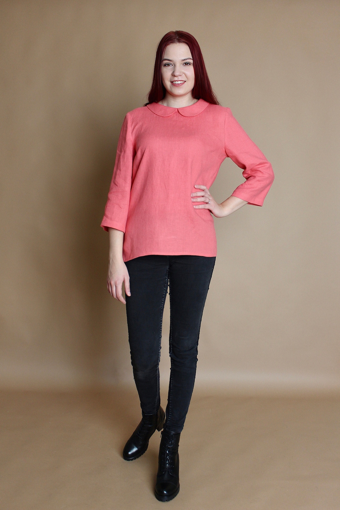 Linen Button Back Blouse AMELIA, Elegant Linen Shirt for Women, Linen ...