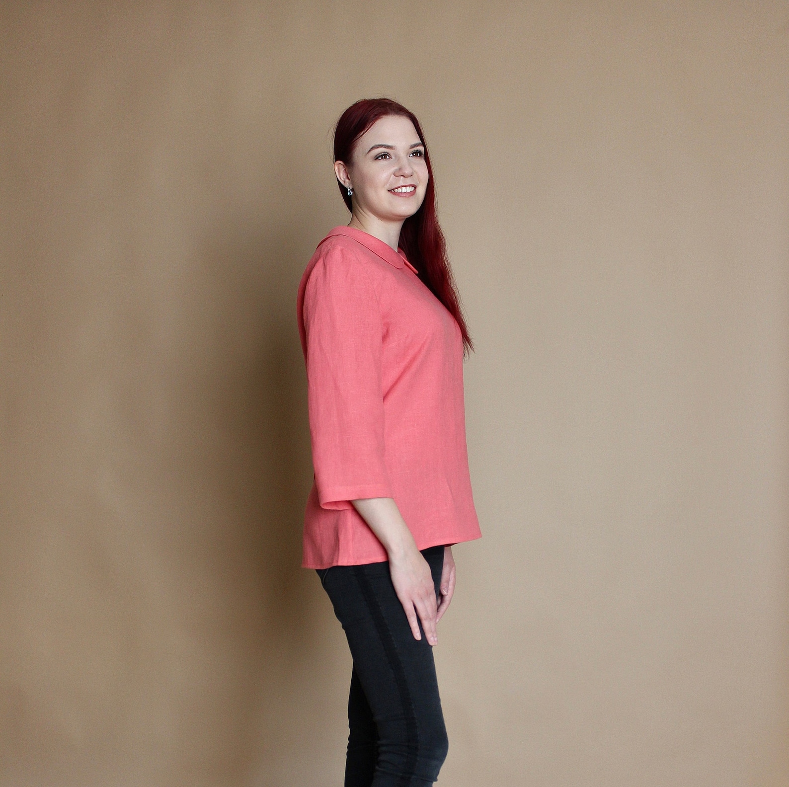 Linen Button Back Blouse AMELIA, Elegant Linen Shirt for Women, Linen ...