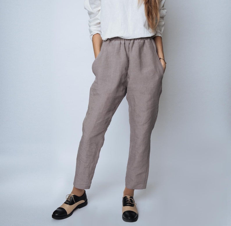 Linen Pants With Elastic Waistband and Inner Pockets for Women - Etsy