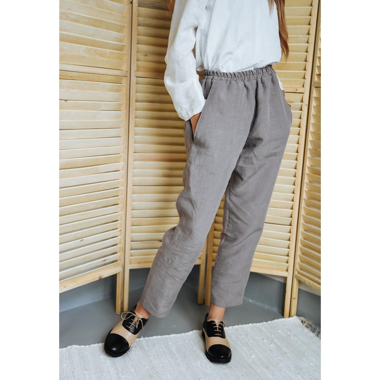 Linen Pants With Elastic Waistband and Inner Pockets for Women - Etsy
