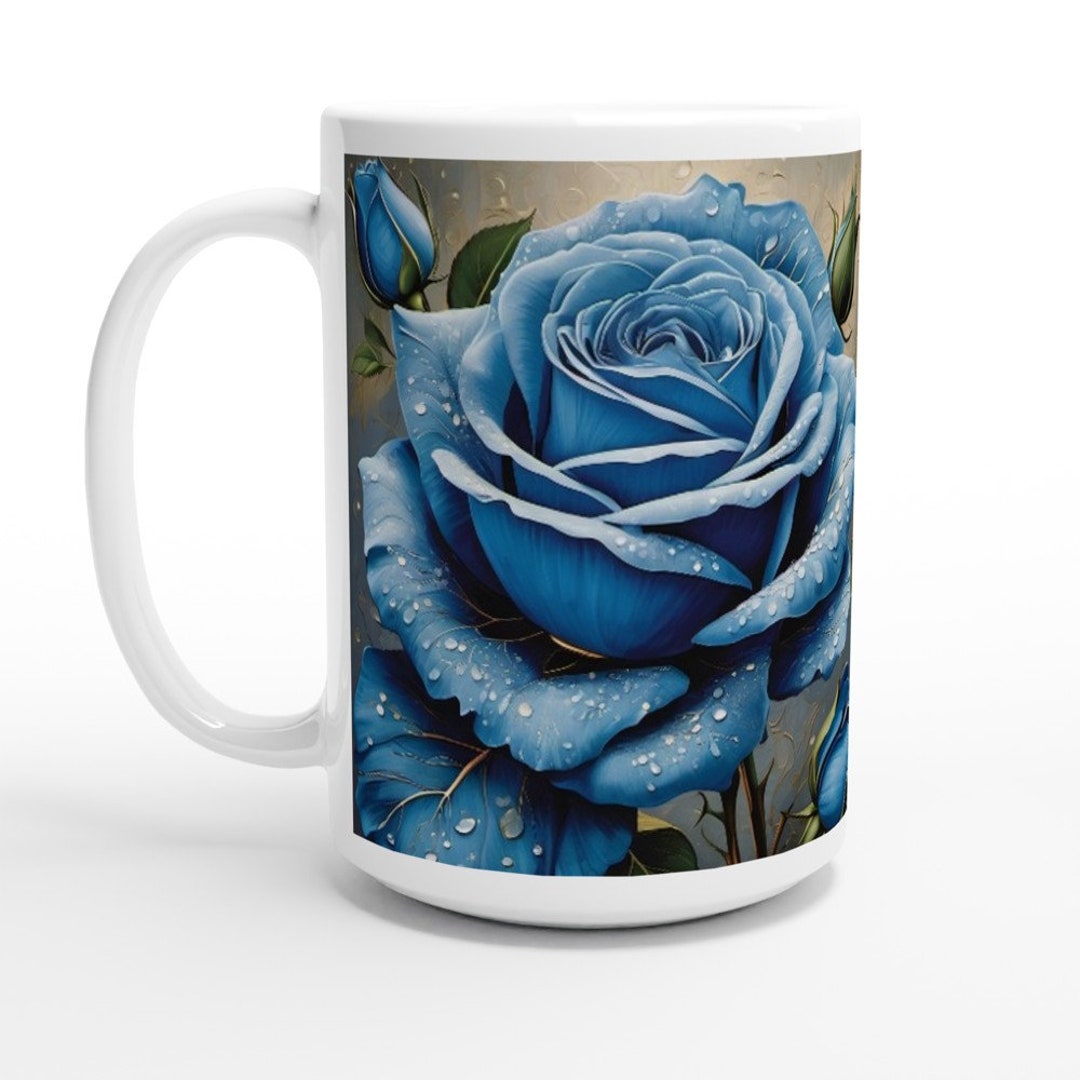 Blue Rose Ceramic Mug - Etsy