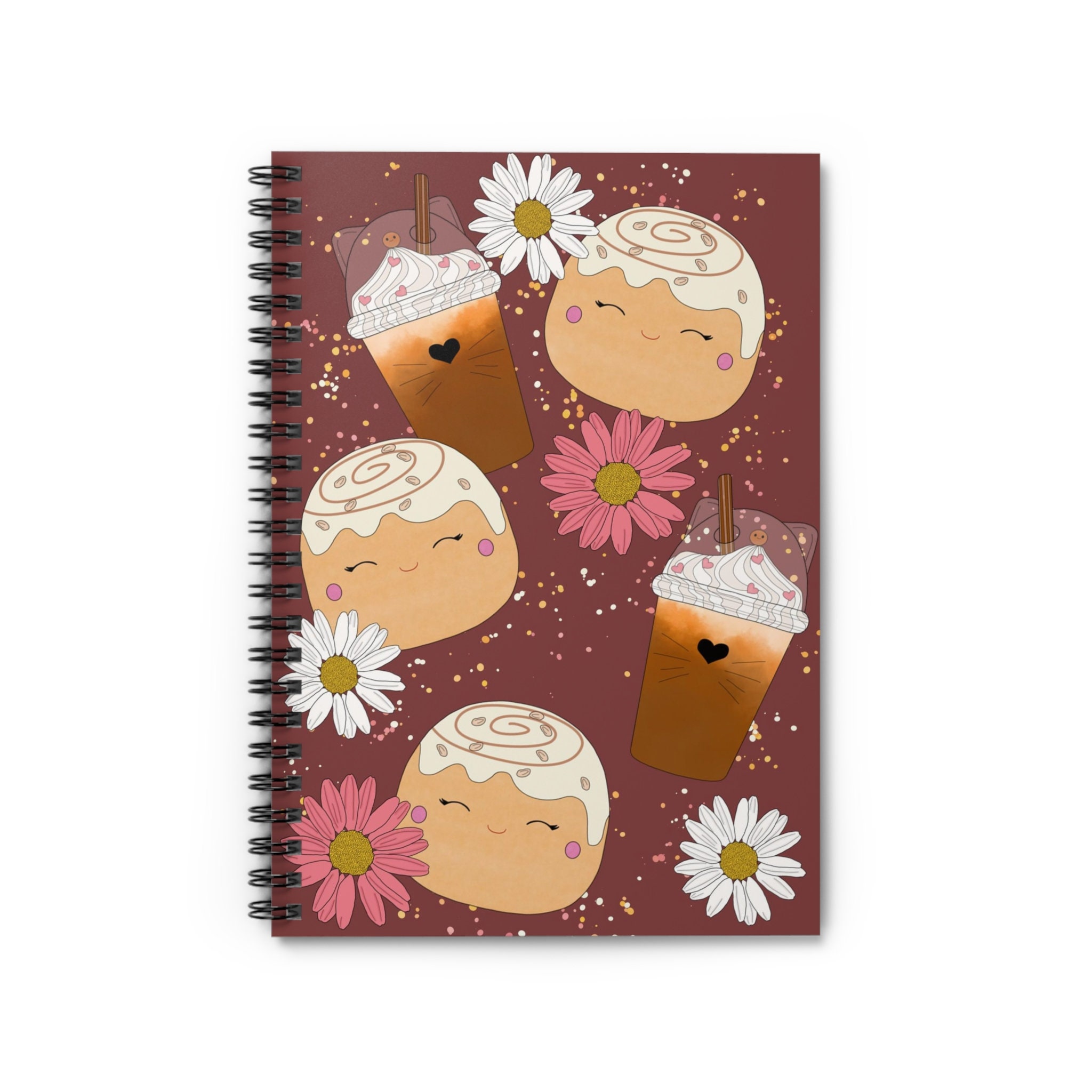 Cute Cinnamon Bun Squish Inspired +flowers& Coffee (A) Spiral Notebook ...