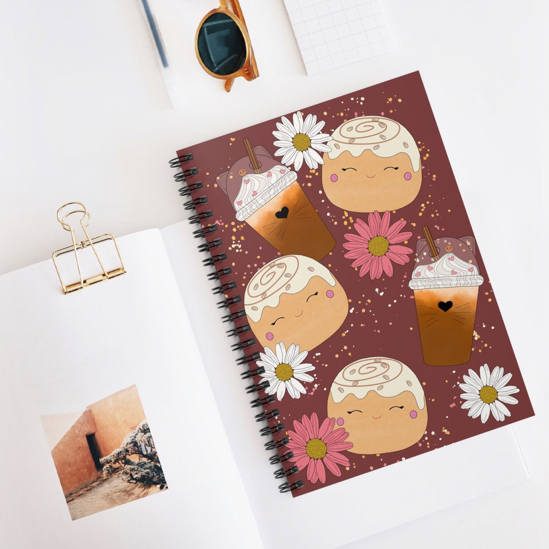 Cute Cinnamon Bun Squish Inspired +flowers& Coffee (A) Spiral Notebook ...