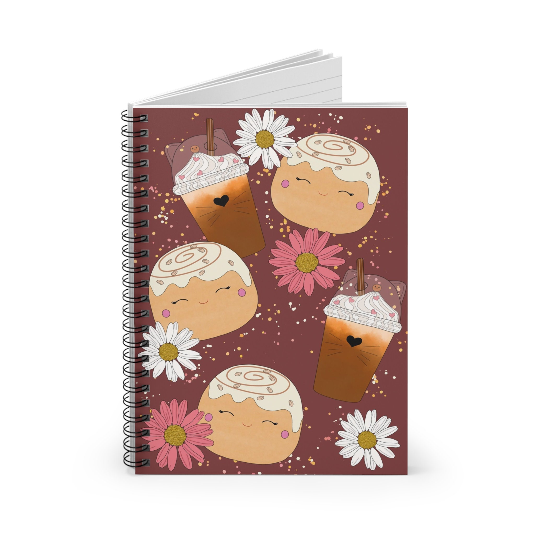 Cute Cinnamon Bun Squish Inspired +flowers& Coffee (A) Spiral Notebook ...