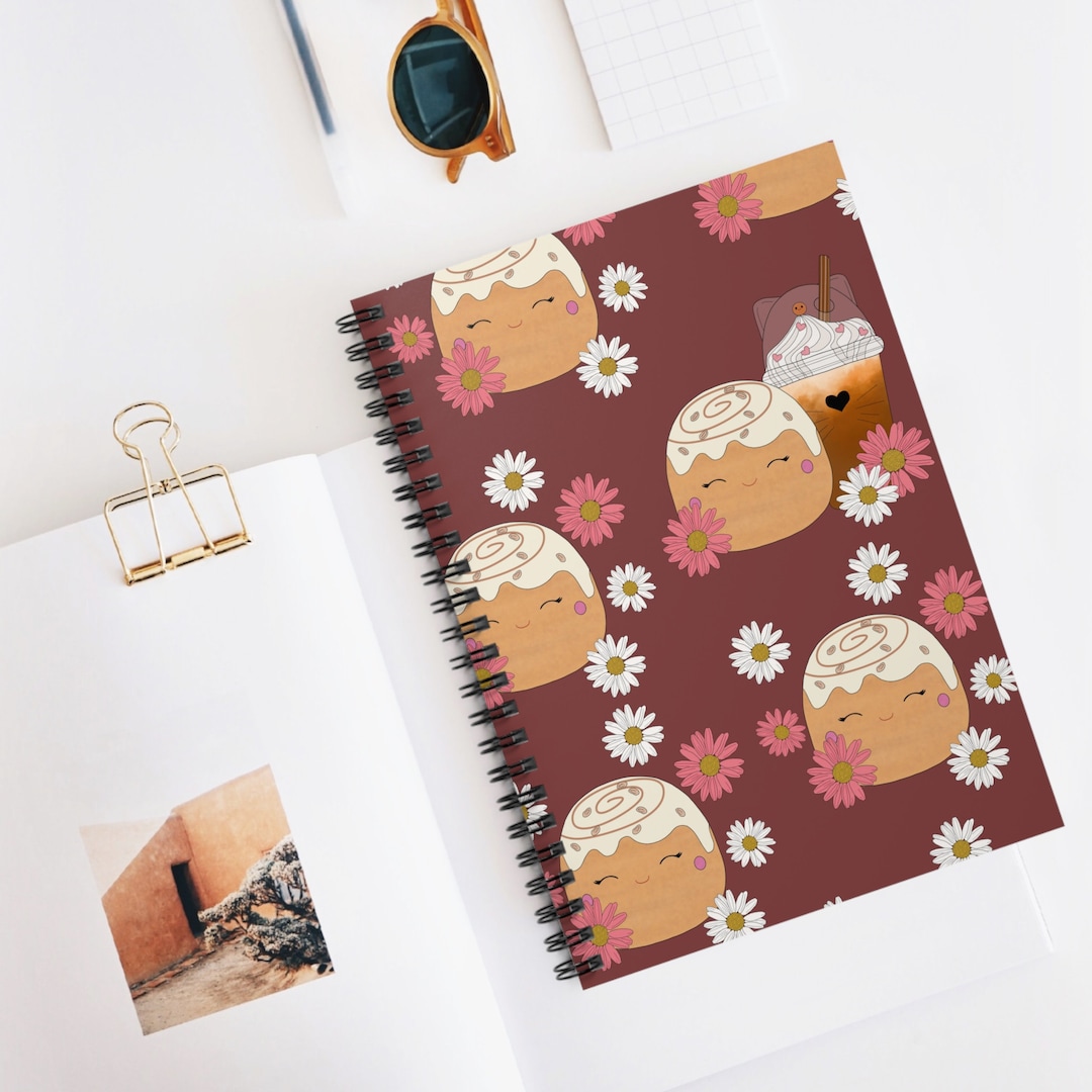 Cute Cinnamon Bun Squish Inspired +flowers& Coffee (A) Spiral Notebook ...