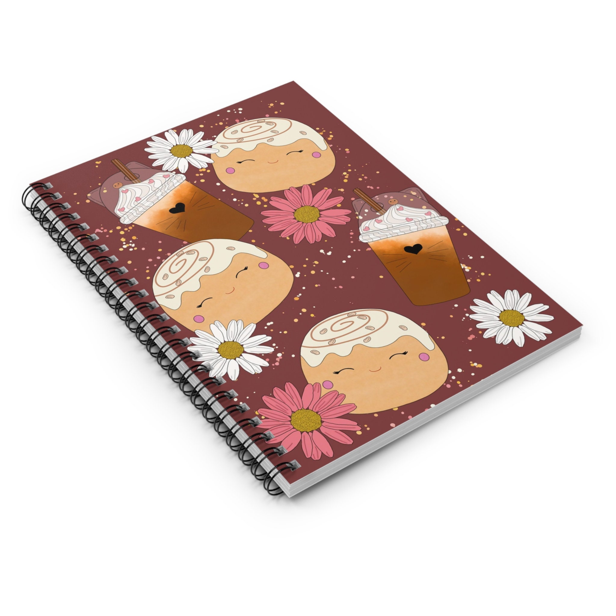 Cute Cinnamon Bun Squish Inspired +flowers& Coffee (A) Spiral Notebook ...