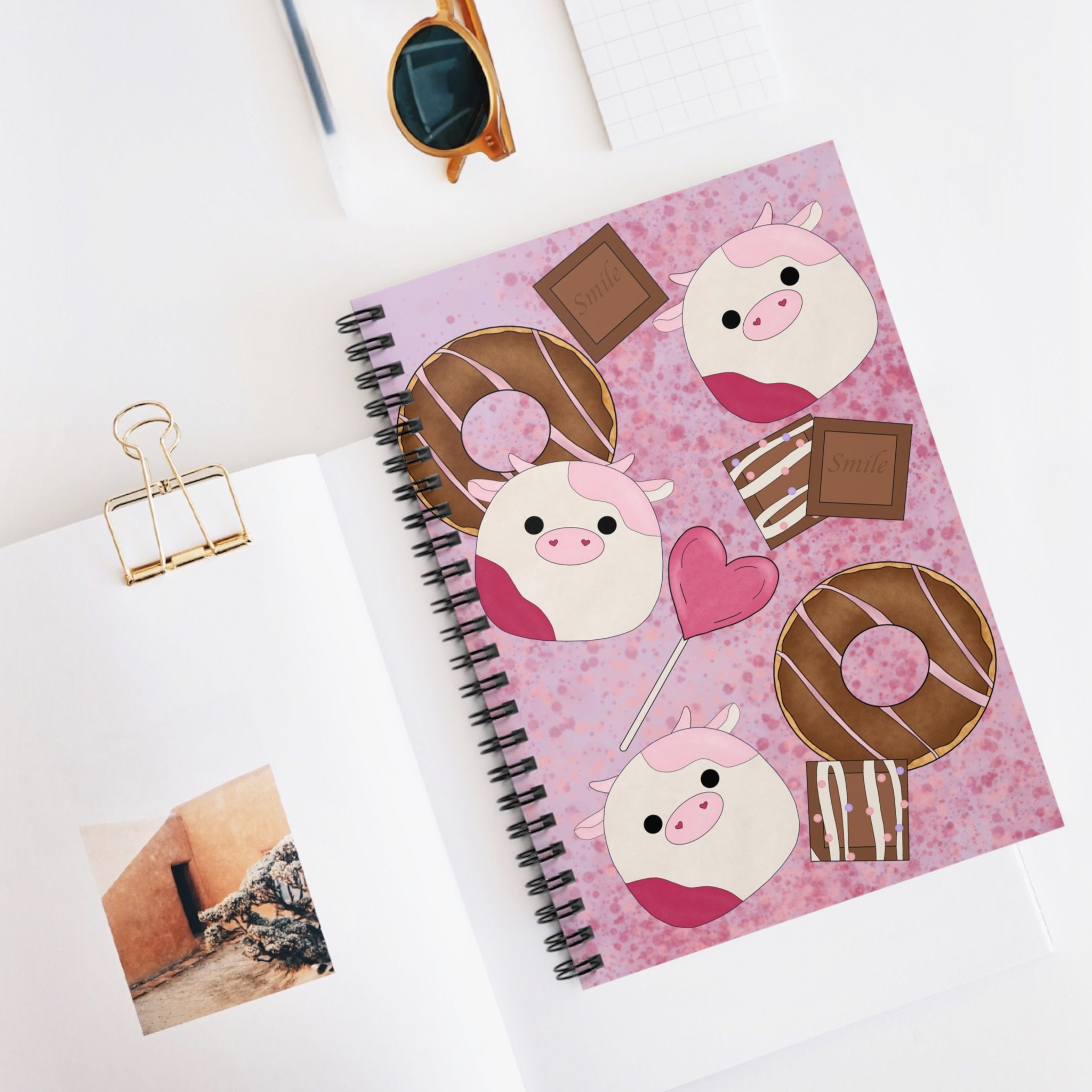 Cute Pink Cow Squish Inspired + Sweet Treats Spiral Notebook - Ruled ...