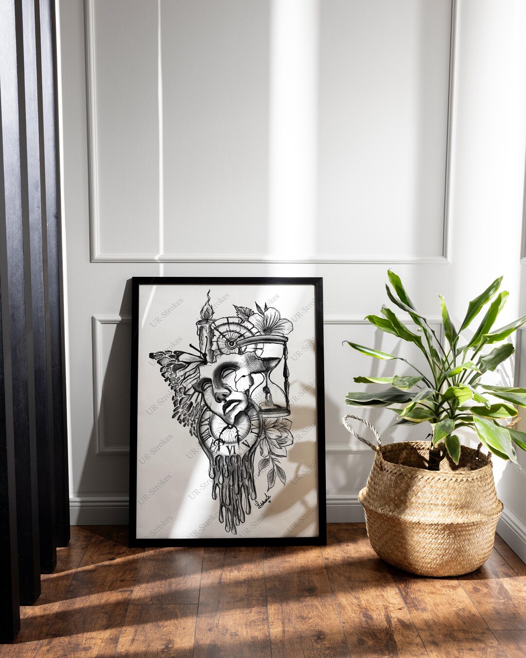 Surreal Melting Clock and Broken Mask Art Print - Time, Emotion ...
