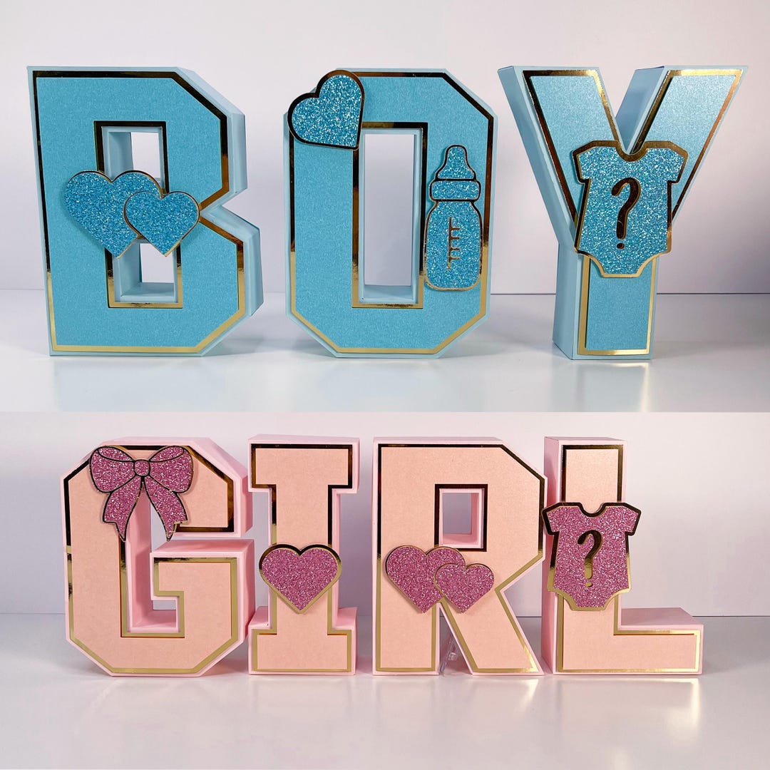 Gender Reveal 3D Letters, Gender Reveal Party Decorations. Baby Boy 3D ...