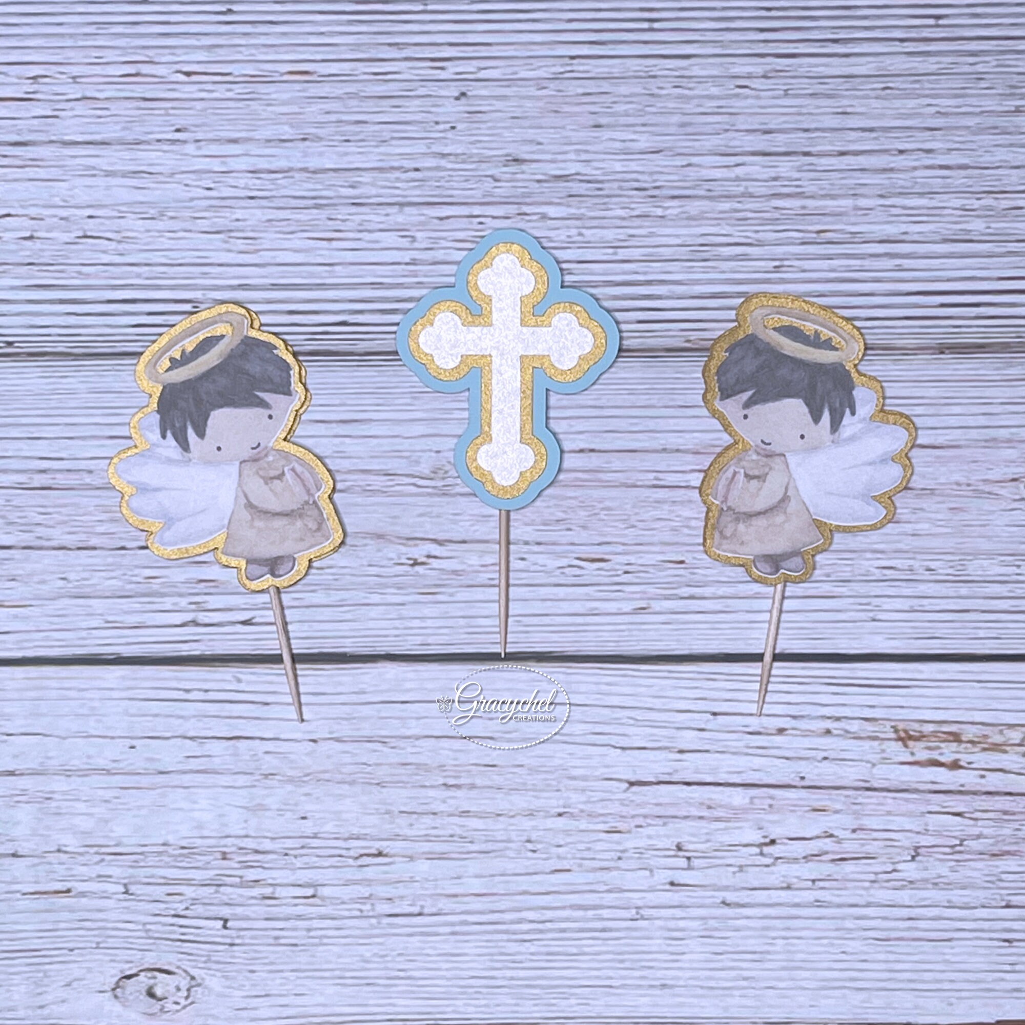 Christening, Cupcake Topper and Sleeve, Boy Christening Party ...