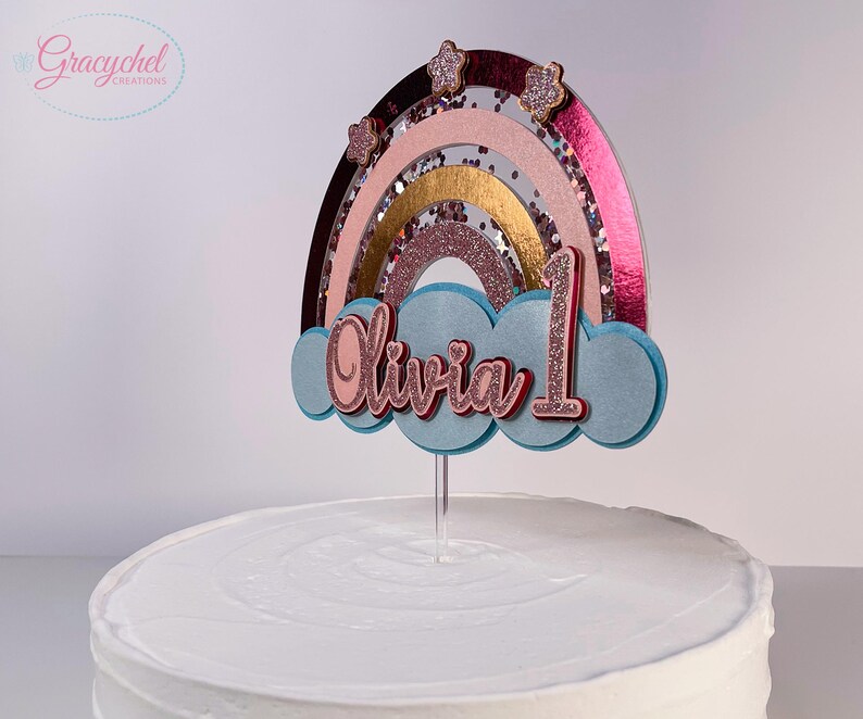 Rainbow Shaker Cake Topper, Rainbow One Theme Party Decoration, One ...