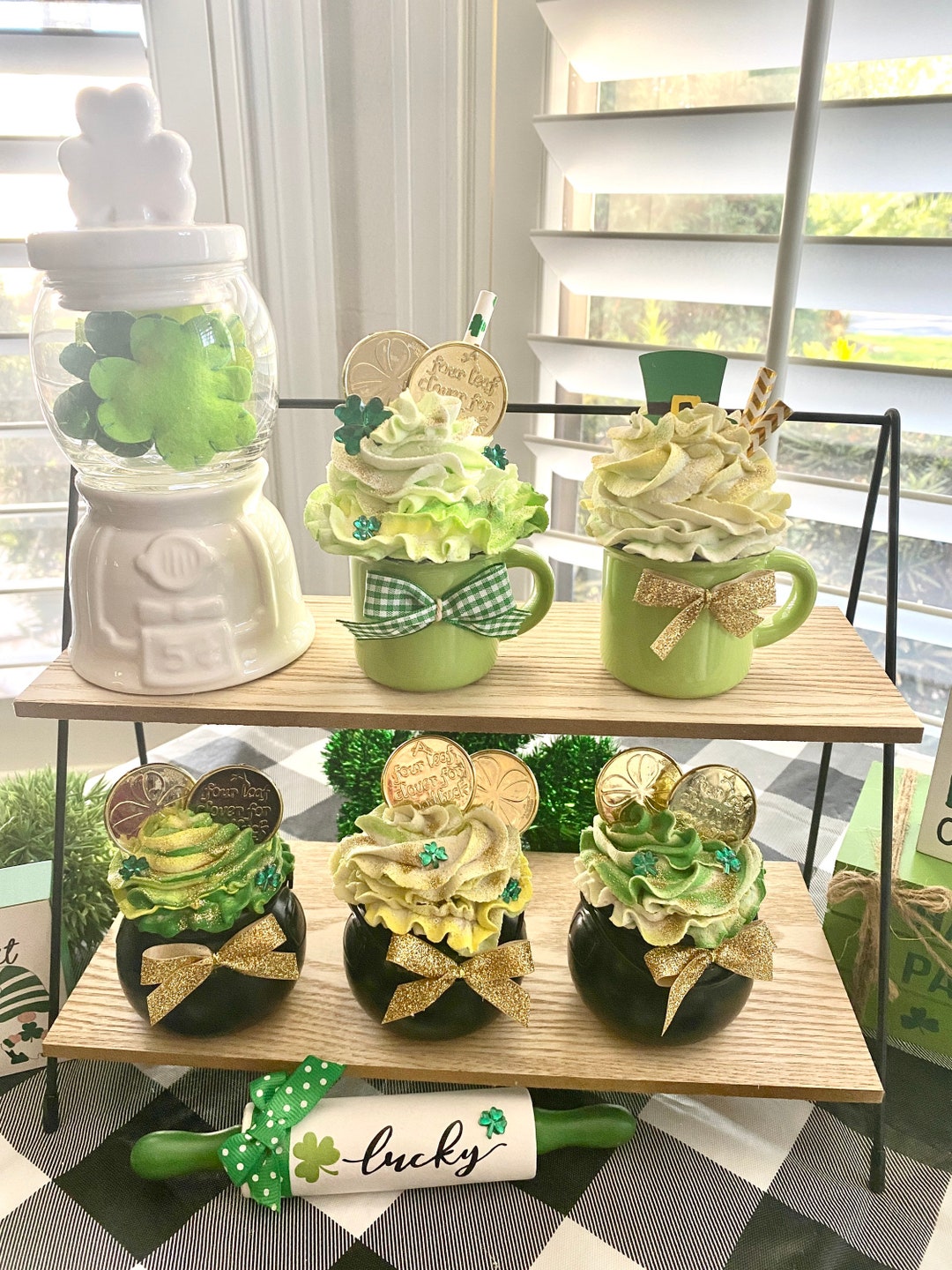 St. Patrick Mini Cauldron and Mini Mug*springdecor*fauxwhip*falldecor ...