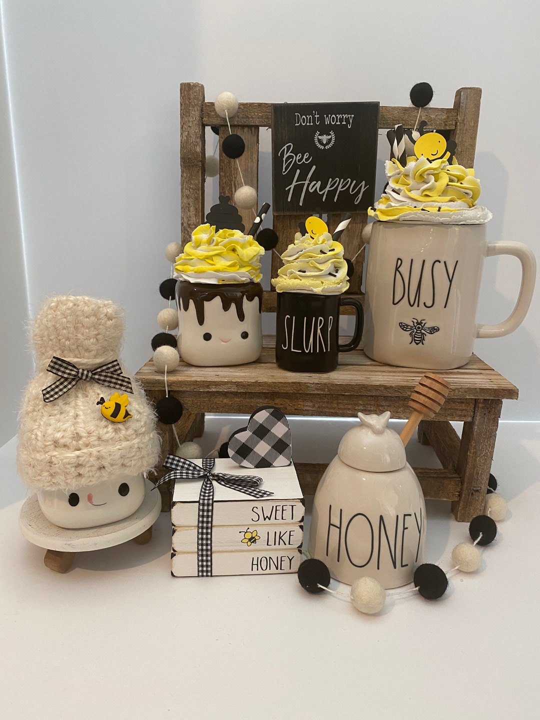 Rae Dunn Inspired Bee Happy Collection Mug Topper - Etsy