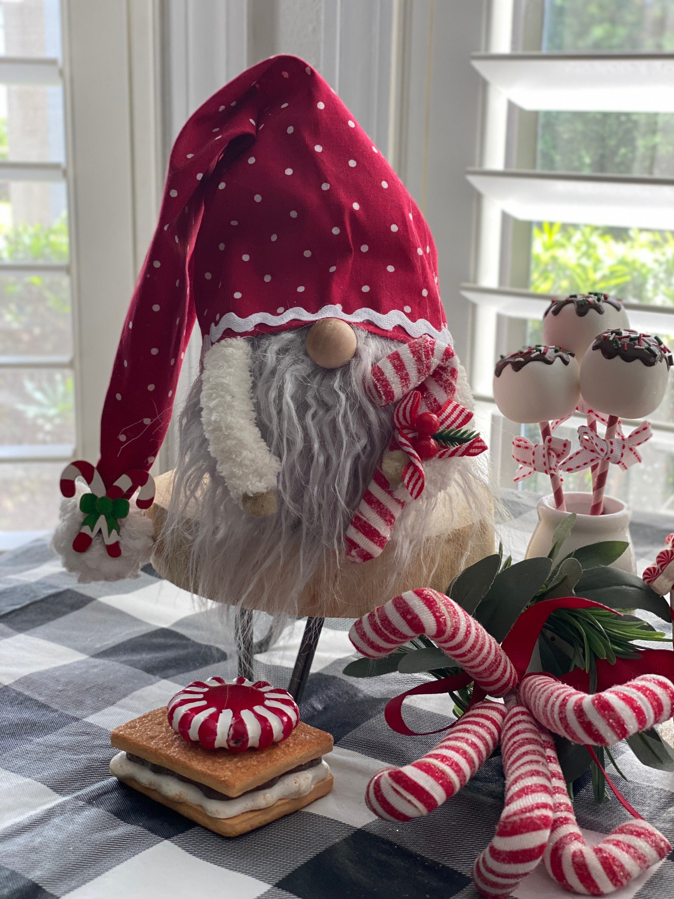 Candy Cane Christmas Gnome winterdecorwintergnome - Etsy