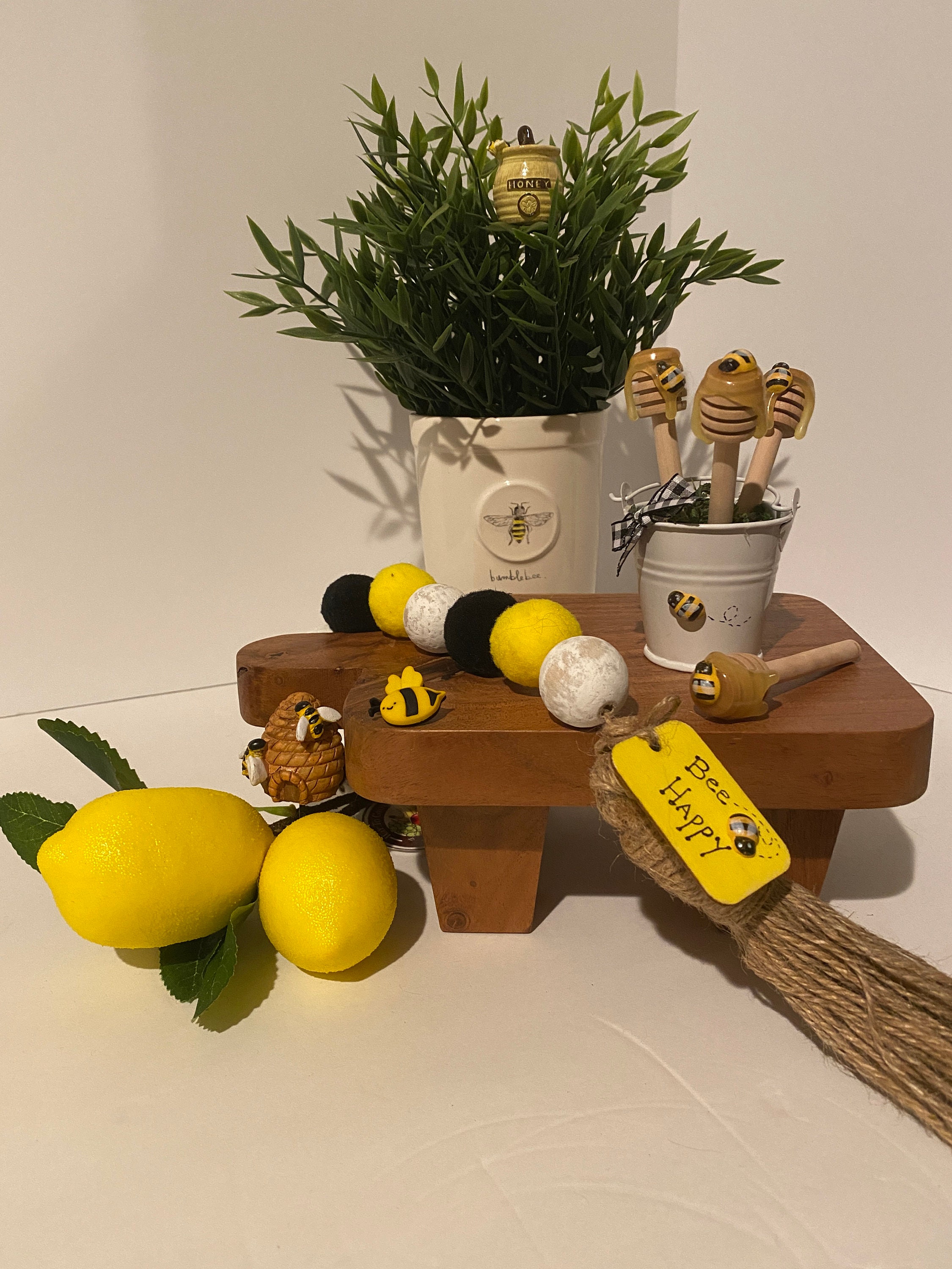 Bee Happy! Bucket With Three Honey Dippers ,honey Dipper*summerdecor ...