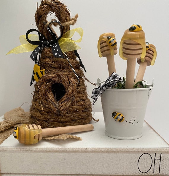 Bee Happy Bucket With Three Honey Dippers honey | Etsy