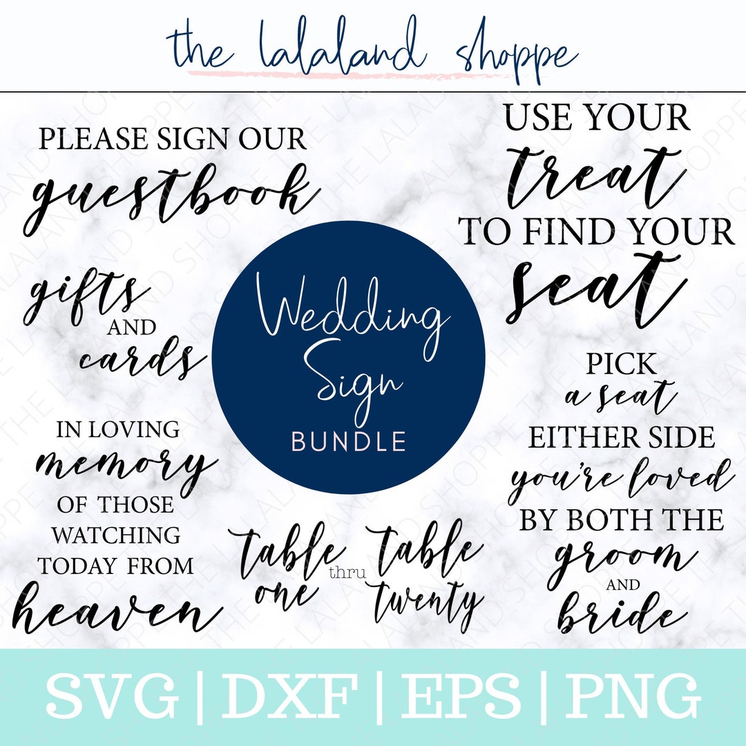 Wedding Sign Bundle SVG DIY Designs Reception Ceremony Details Eps Dxf ...