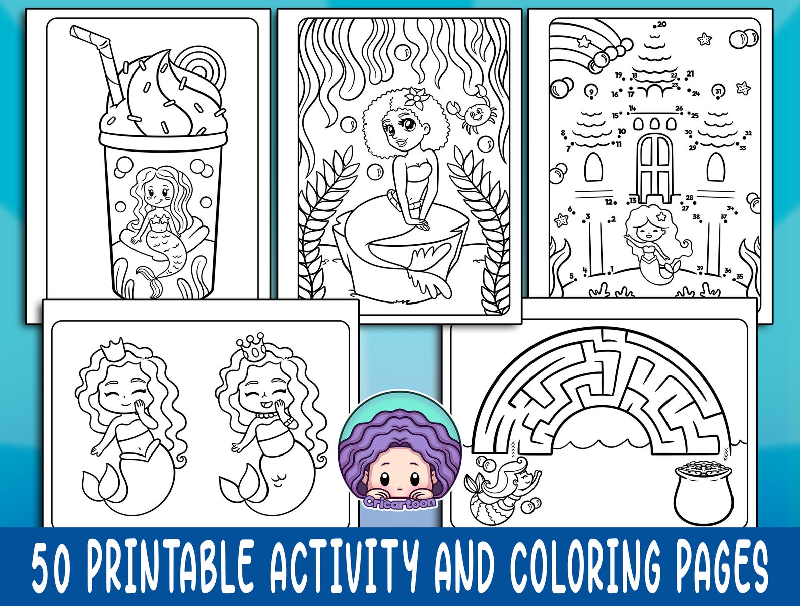 Mermaid Coloring & Activity Pages, 50 Printable Mermaid Coloring Pages ...