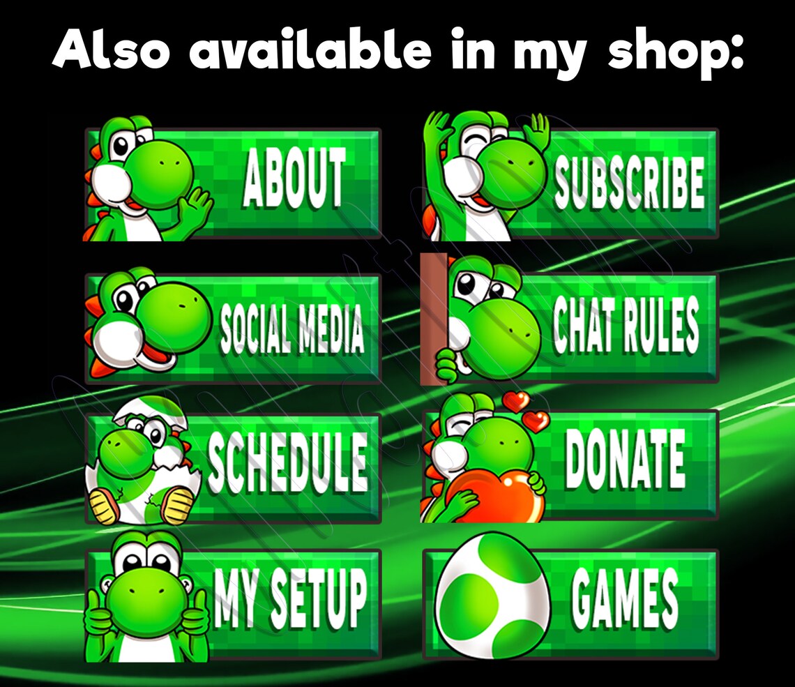Cute Yoshi Hi, Waving, Hype, Lurk, Heart, GG, Good Game Sip, Cry, Sigh ...