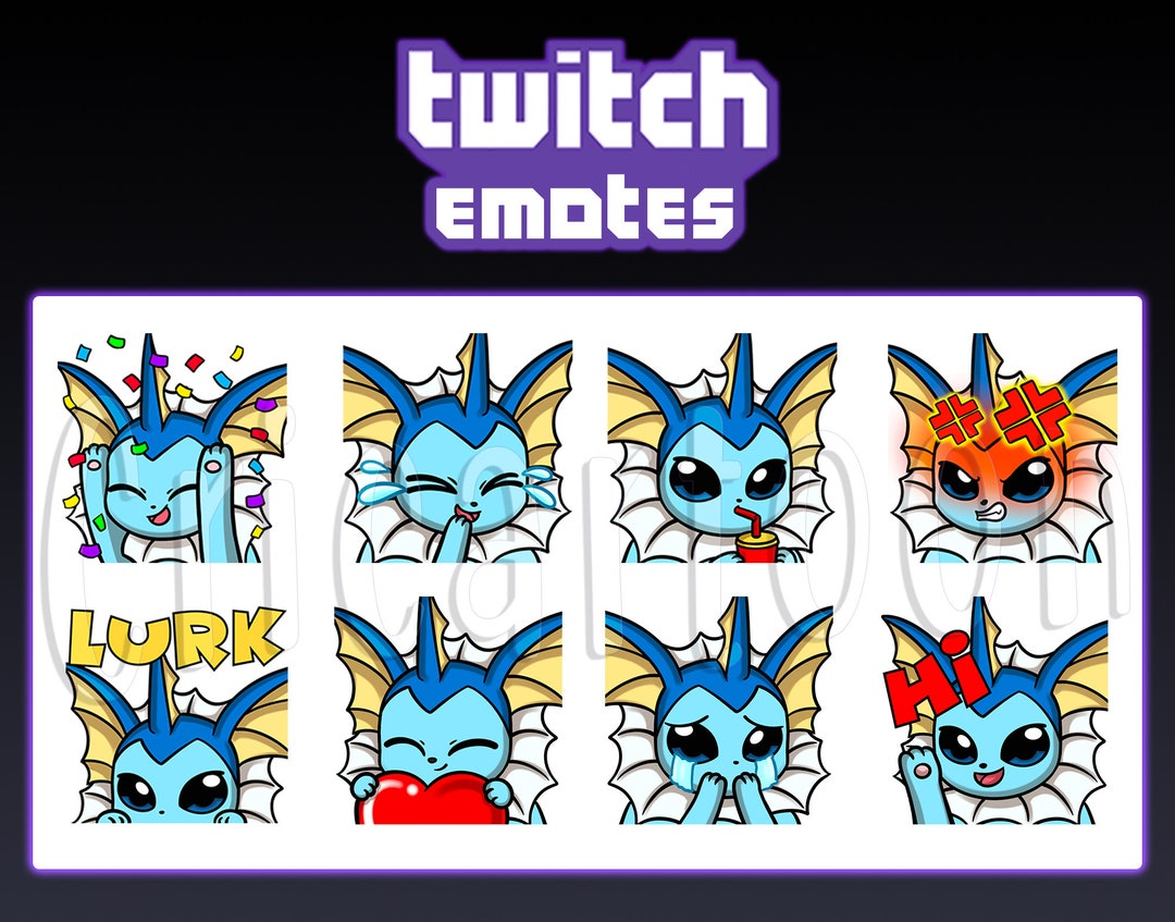 Vaporeon Heart, Cry, Hi, Waving, Angry, Rage, Sip, Lurk, Laugh, LOL ...