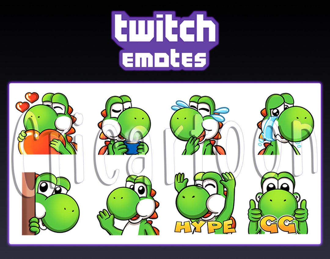 Cute Yoshi Hi, Waving, Hype, Lurk, Heart, GG, Good Game Sip, Cry, Sigh ...
