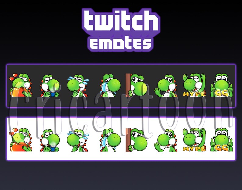 Cute Yoshi Hi, Waving, Hype, Lurk, Heart, GG, Good Game Sip, Cry, Sigh ...