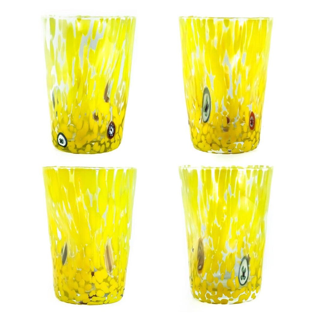 Set of Four 4 Murano Glass Drinking Art Tumblers Yellow Hand Made ...
