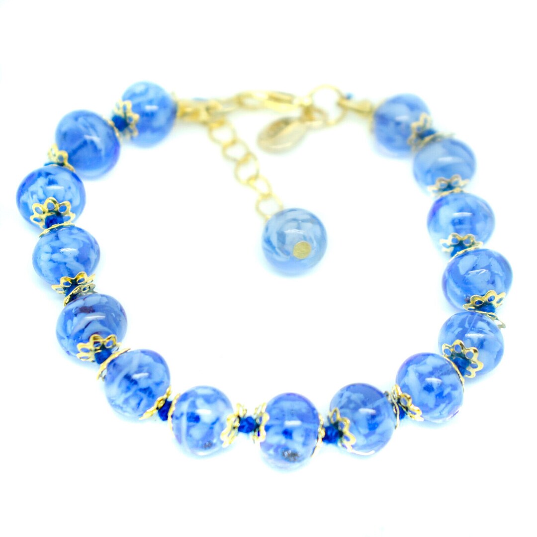 Murano Glass Bracelet Blue Gold Handmade Venice 15 Beads Italy - Etsy UK